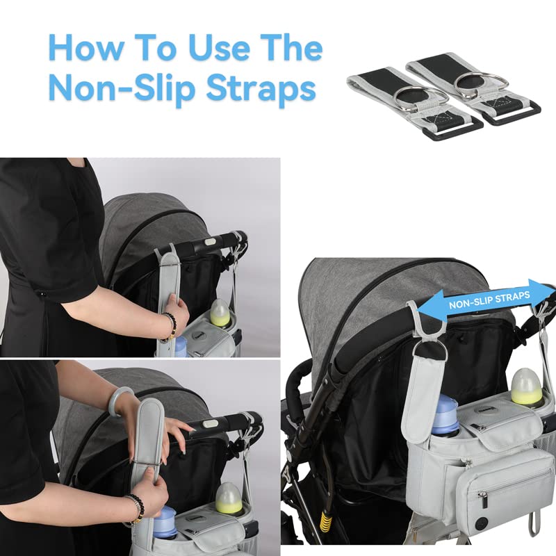 NANAY'S Stroller Bag Organizer with Foldable Baby Changing Pad, Newborn Essentials Insulated Cup Holder Diaper Bag Backpack For Girl And Boy Wipes Dispenser Diaper Caddy Umbrella Pet Storage, Silver