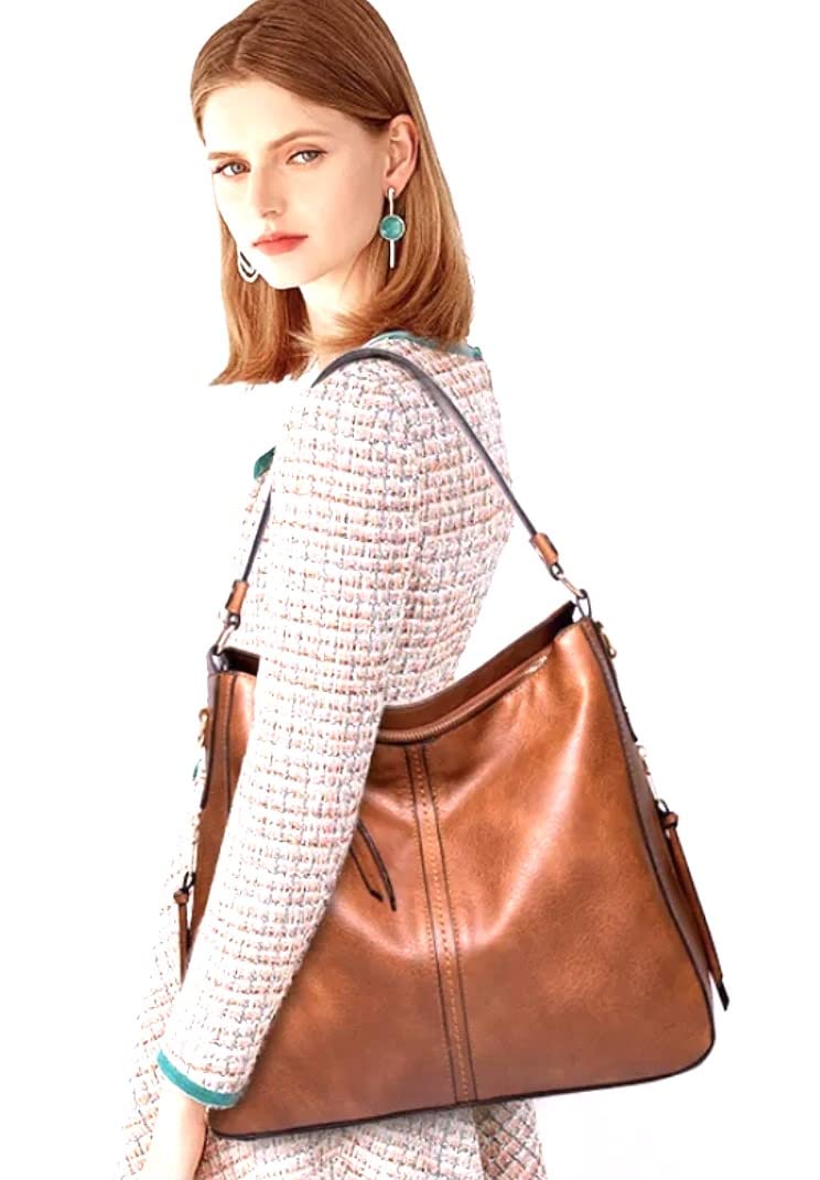 MIRRORLET Women’s Long Handle Bag (BLUE) Tote Bags for Women with three ZIPPERED POCKETS. Shoulder bag for working and informal activities. (Environmentally friendly non leather from animals’ skin).