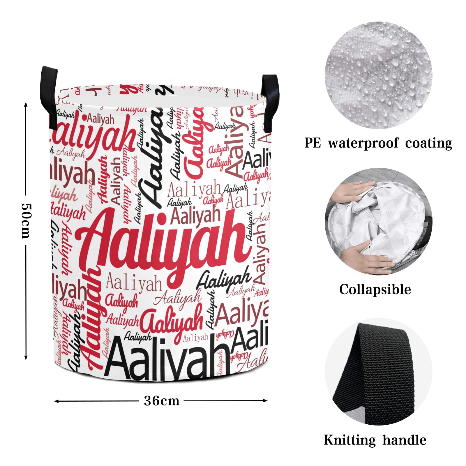 Personalized Laundry Basket Custom Name Laundry Hamper Collapsible Clothes Storage Basket With Handles Waterproof Canvas Storage Basket for Bathroom Living Room Bedroom Kids Room (Color 01)