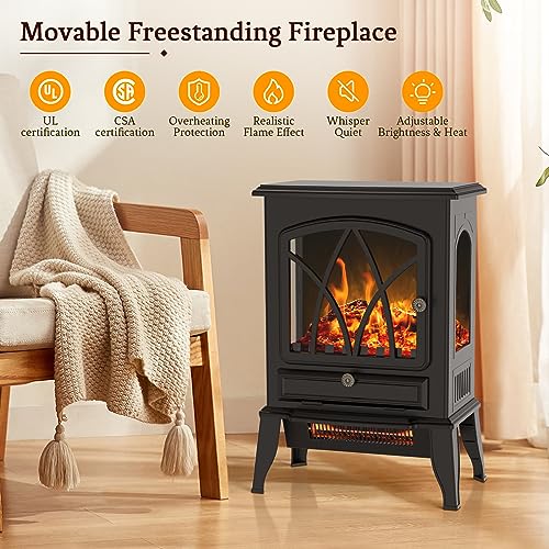 ZIONHEAT 3D Infrared Heating Electric Fireplace Stove, Freestanding Fireplace Heater, Adjustable Brightness and Heating, Overheating Protection System, 1000w/1500w
