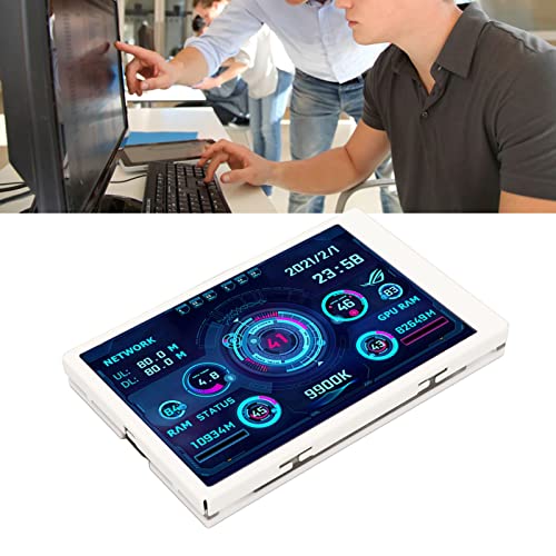 PC Temperature Display, Full View 3.5in Auto Off Computer Temp Monitor Theme Editor for Desktop (White Set)