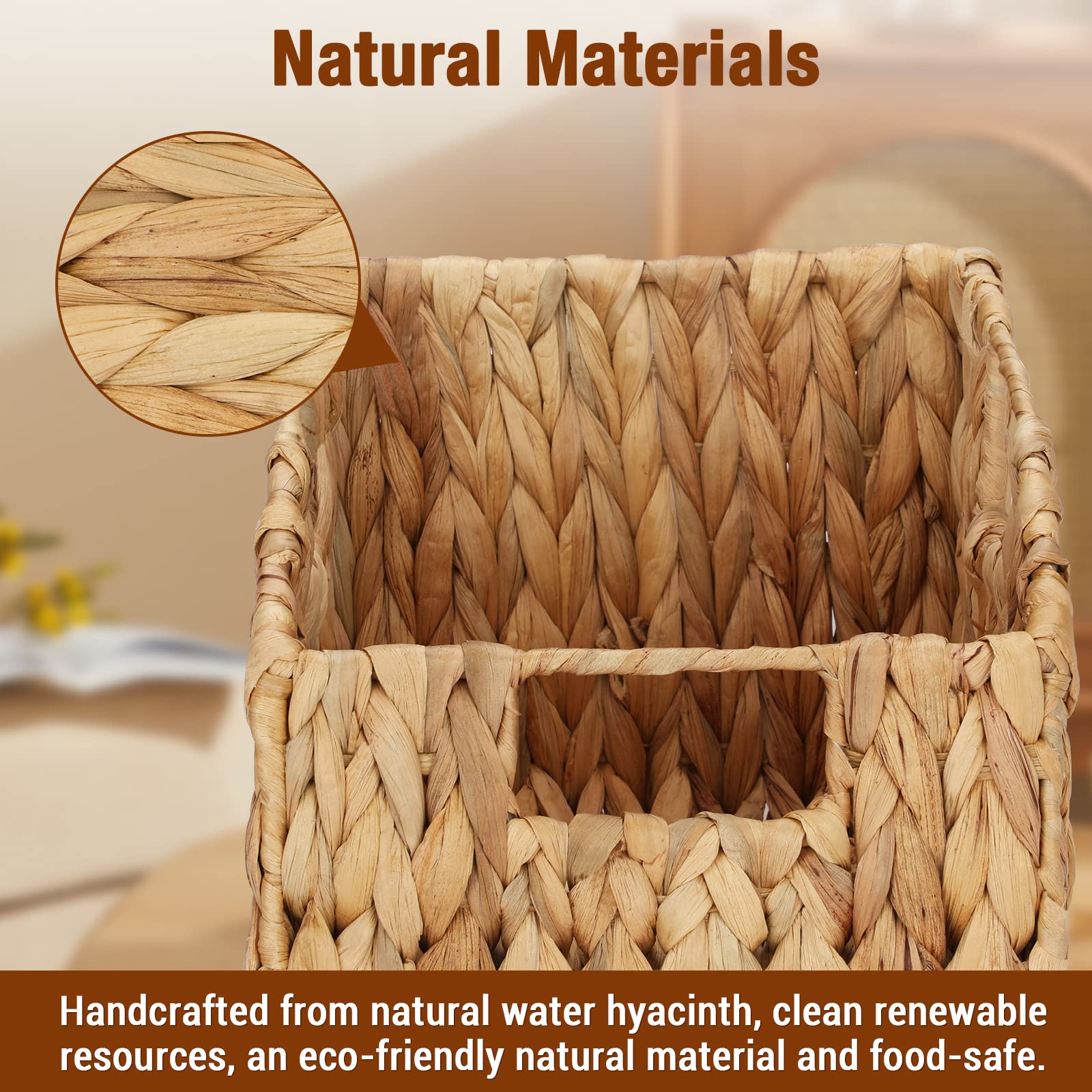kenvc 2Pack Water Hyacinth Storage Baskets,Wicker Baskets for Organizing, Wicker Basket With Handle,Water Hyacinth Storage Baskets for Pantry Shelf Closet, 8 ½"L x 10 ¼"W x 7 ½"H