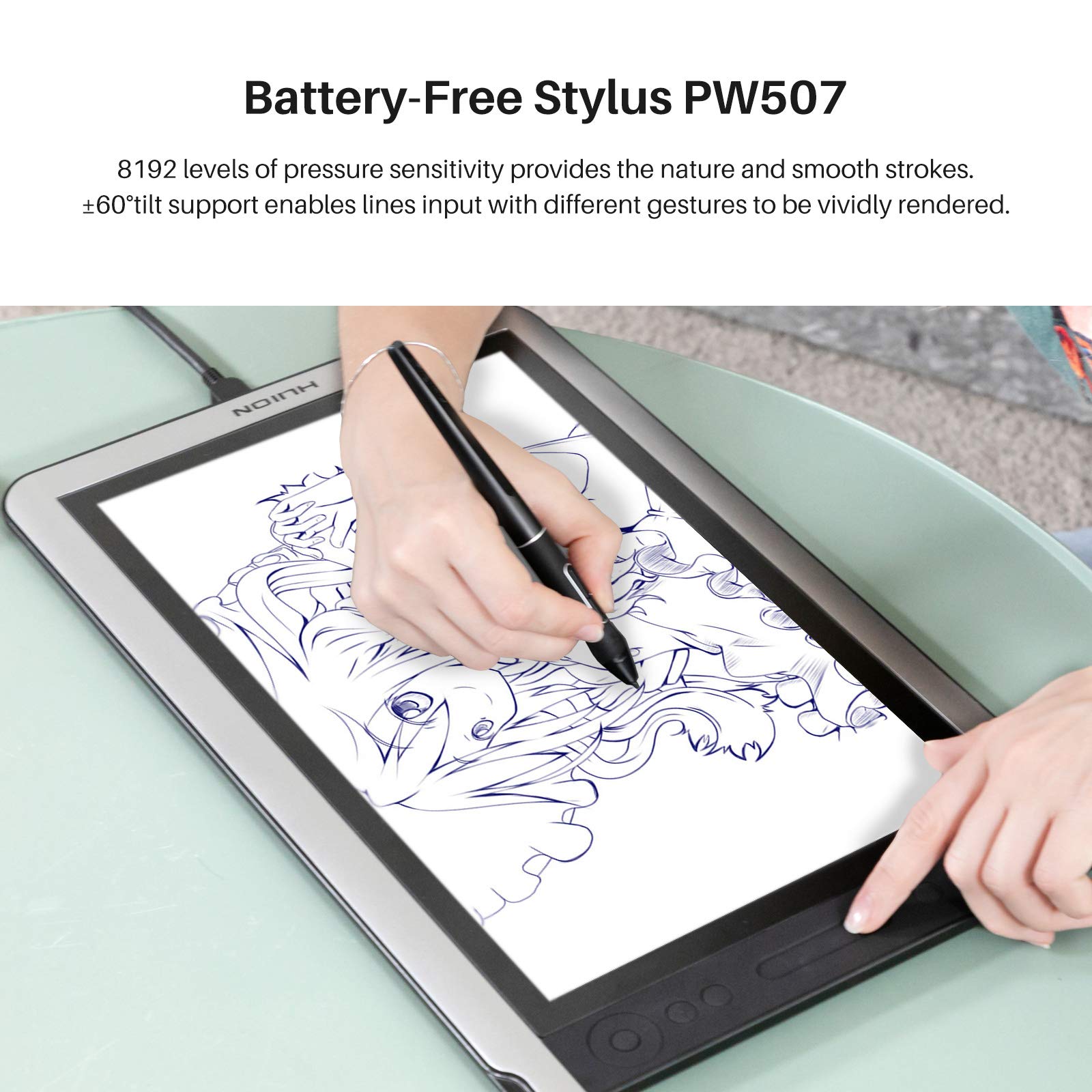 HUION KAMVAS 16 Digital Drawing Tablet with Screen Graphics Pen Display with Battery-Free Stylus Tilt 14 Press Keys Touch Bar Adjustable Stand for Art Animation Beginner-15.6 inch