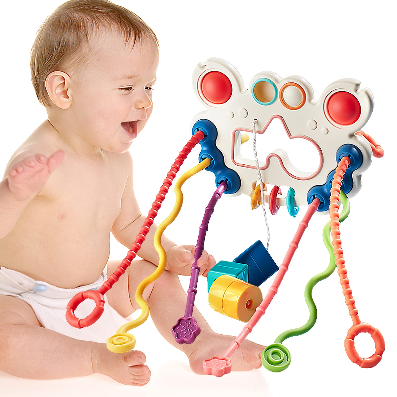 Montessori Toys for Babies, Baby Sensory Push & Pull String Toys, Multi-Play Developing Fine Motor Skill Travel Activity Toys for Infant Newborn