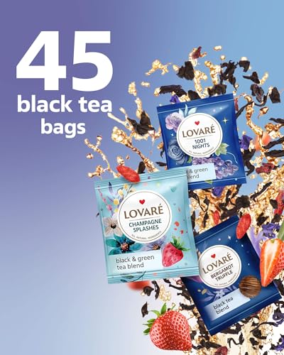 Lovare Black and Green Tea Bags Variety Pack - Made in Ukraine Tea Sampler - Individually Wrapped 90 Assorted Tea Bags - Gift Box For Tea Lovers (FEST TEA SET)