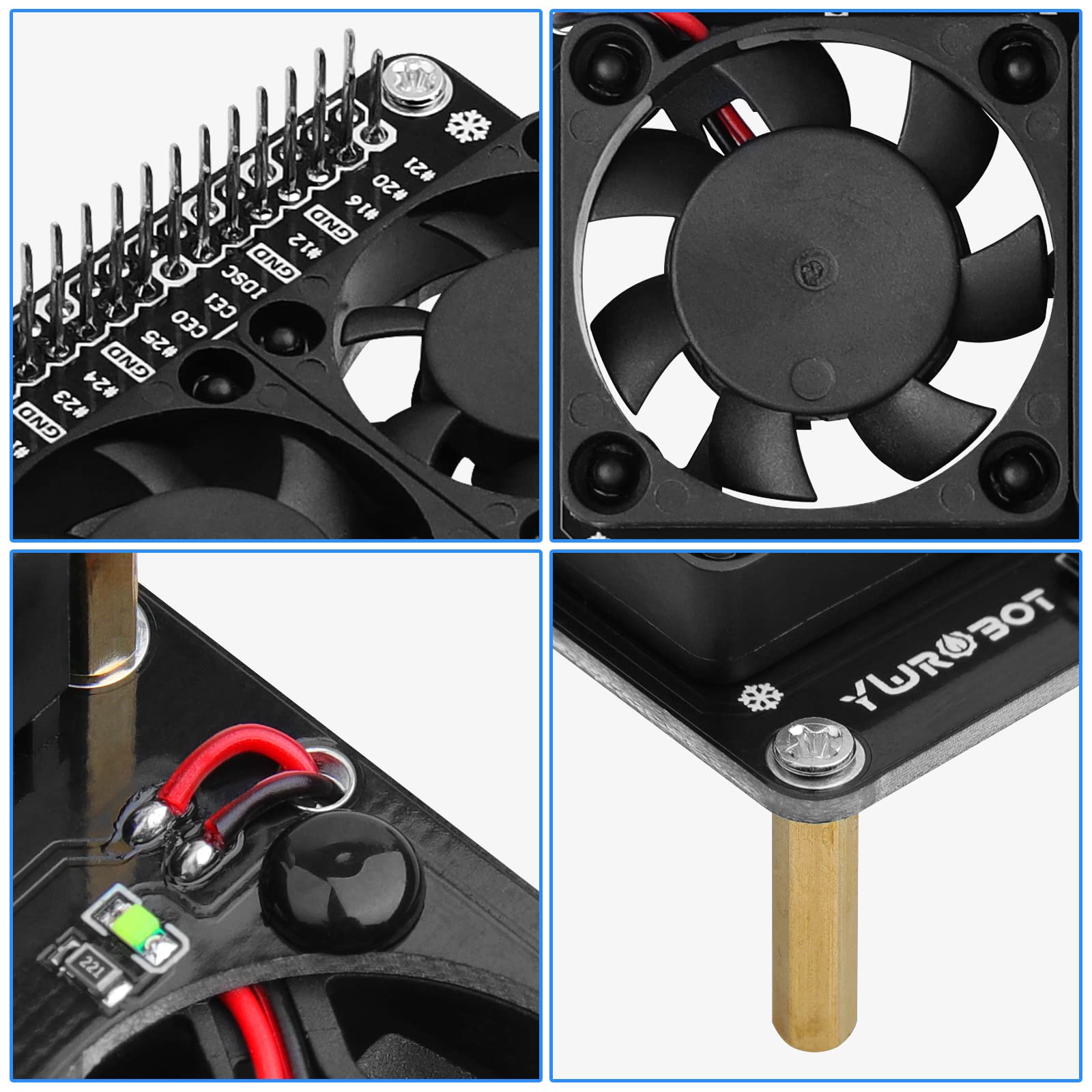 Raspberry Pi Fan 4B Dual Cooling Fans with Automatic Discoloration LED Raspberry Pi 4B Heatsink kit with 4 Cooling Fin Raspberry Pi GPIO Expansion Board Compatible with Raspberry Pi 4B/ 3B+/ 3B/ 3A+