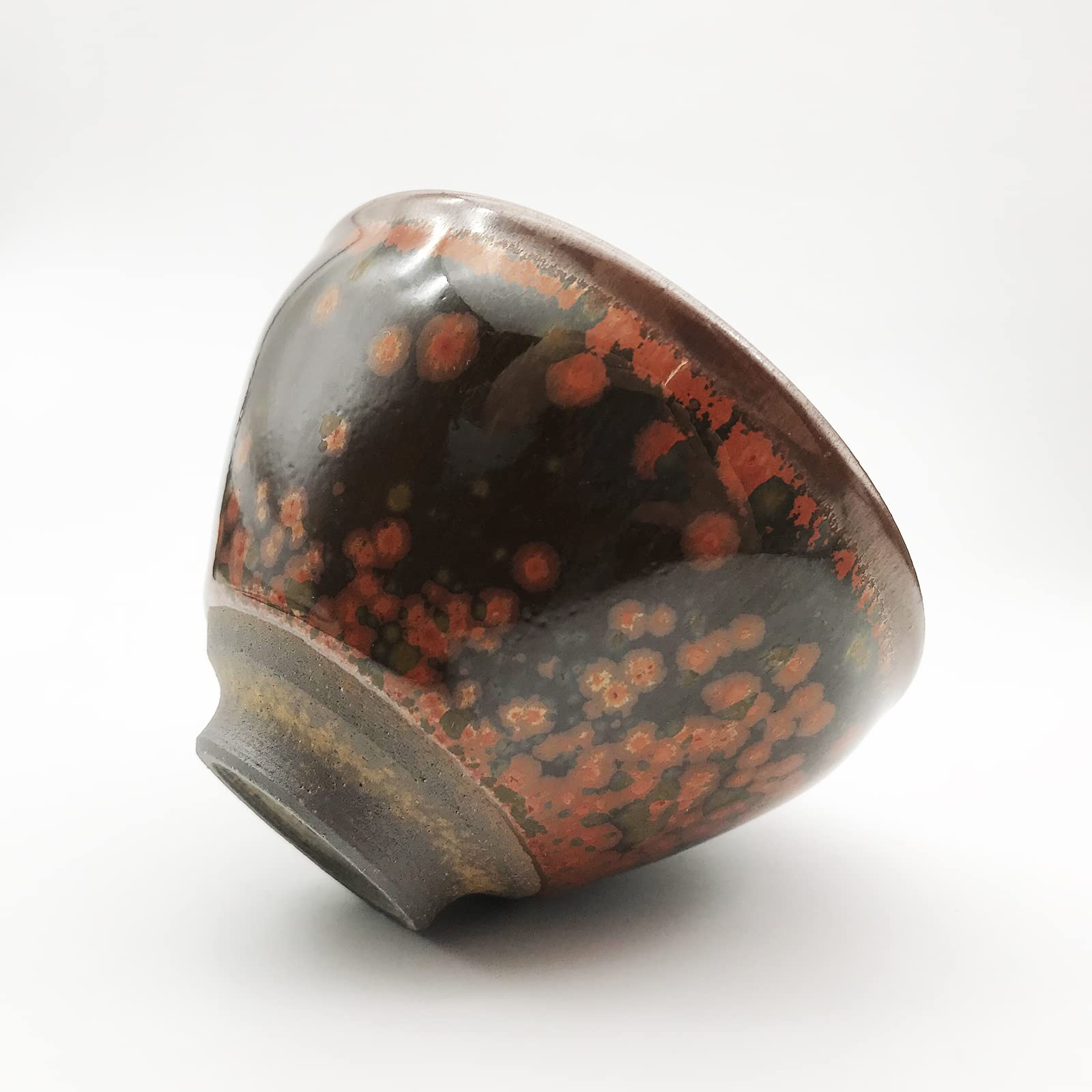 JIUMEI 4oz Big Ceramic Host Tea Cup Tenmoku Jianzhan Cup Handmade Porcelain Tenmoku Glaze Bowl Cup Jian Zhan Tianmu Teacups, Blooming Flowers Pattern (Blooming Flowers+Bag)
