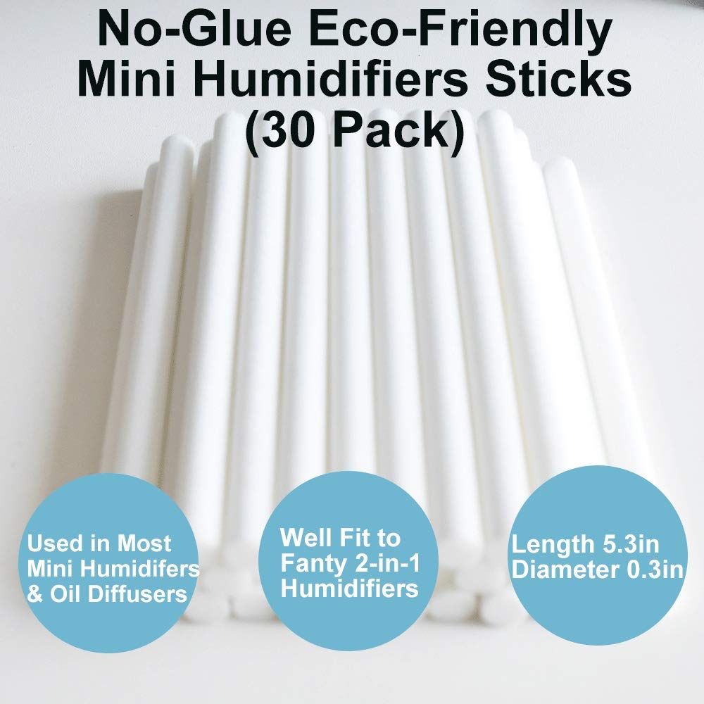 Humidifier Sticks Cool Mist Humidifier Refill Sticks for Mini Portable Humidifier in Home Car Office Travel Baby Room Humidifier Replacement Wicks (30 Pack)