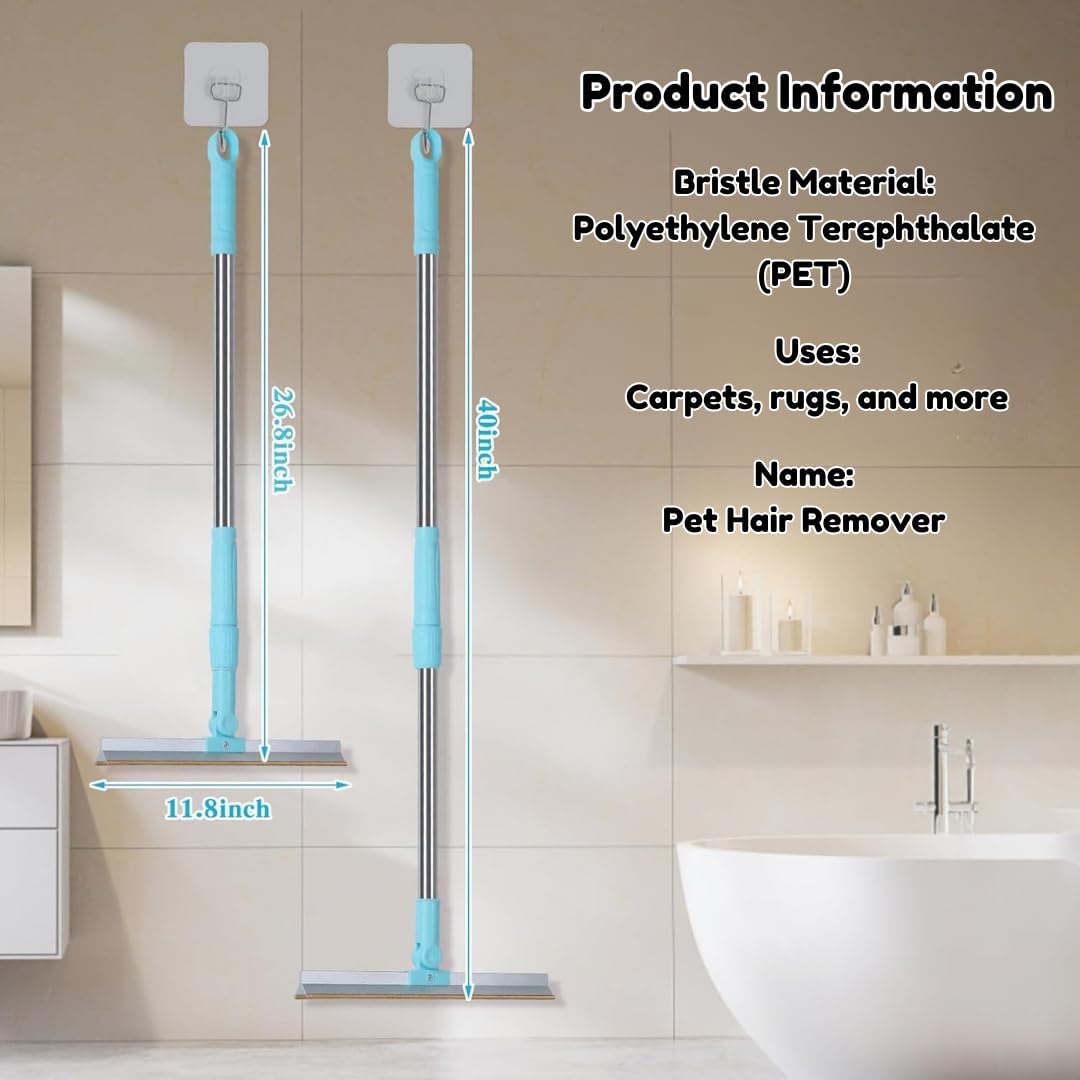 The Bouncing Bow Pet Hair Remover - Handle Carpet Rake & Magic Squeegee Broom, Easy Dog & Cat Fur Sweeper for Carpets, Rugs, and Household Cleaning