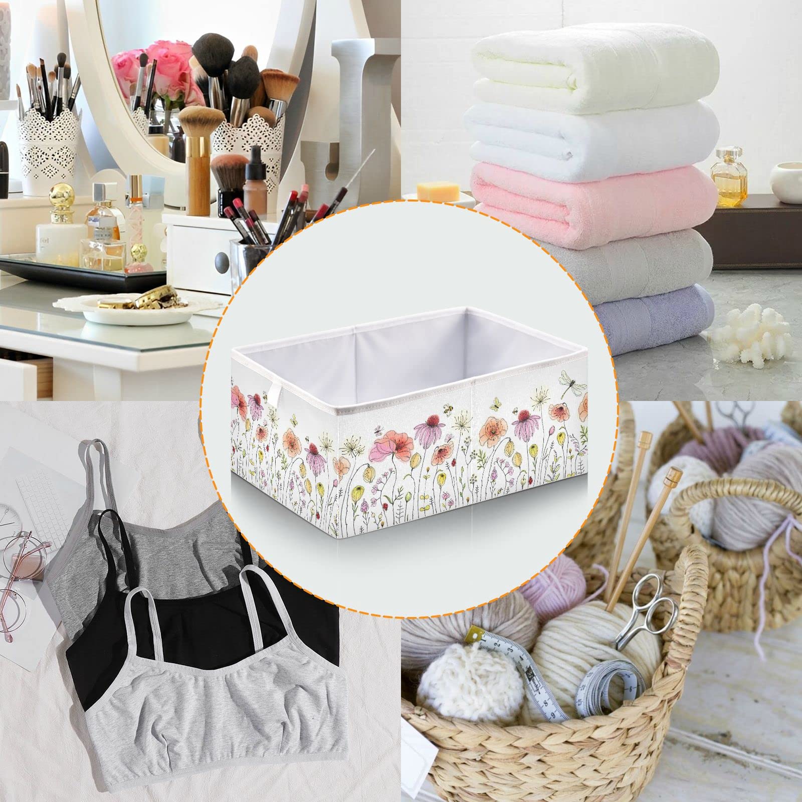 Kigai Storage Basket Elegant Flowers (2) Foldable Storage Bin 11 X 11 X 11 Inches Cube Storage Baskets Box for Shelves Closet Laundry Nursery Bedroom Home Decor