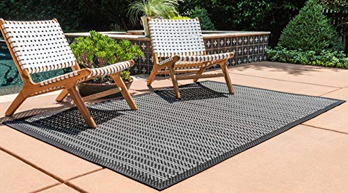 Unique Loom Outdoor Border Collection Area Rug - Checkered (9' x 12' Rectangle, Gray/ Black)