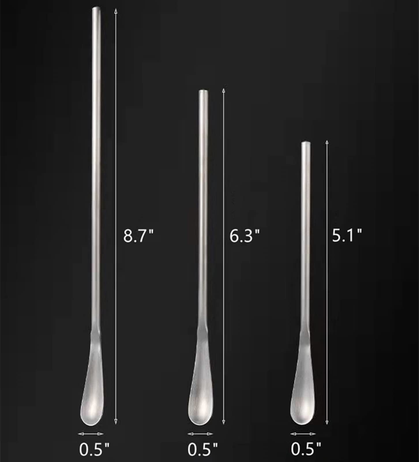 Lomoker Stainless Steel Coffee Stir Spoons, Iced Tea Spoon, Cocktail Stirring Sticks, Round Handle Stirrers, 3 Different Sizes (5'', 6.3'', 8.7''), Set of 6, Silver