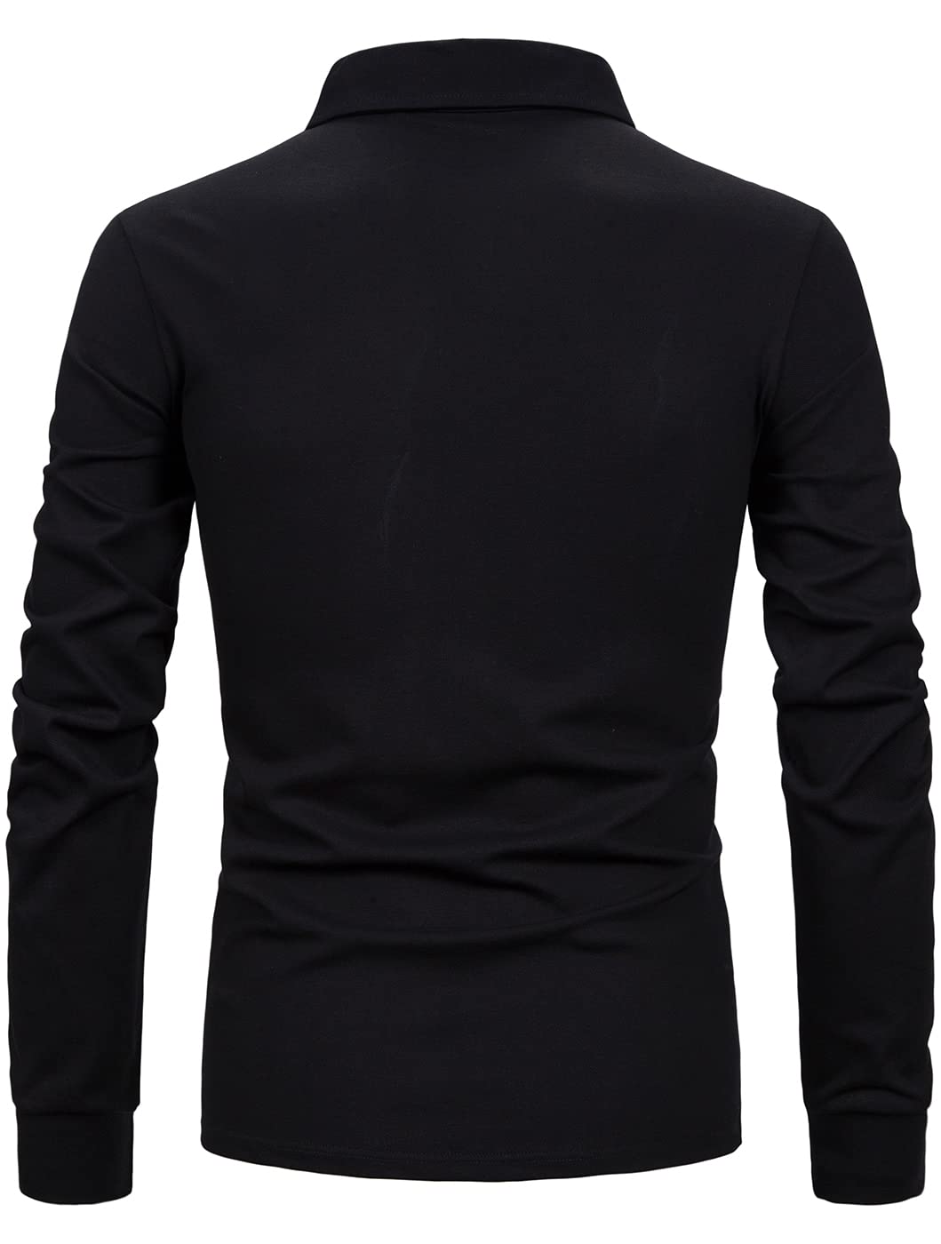 LUJENGEFA Mens Polo Shirts Long Sleeve Casual Plaid Collar Golf Shirt for Men Slim Fit Cotton Polo T Shirts Top B-Black Large