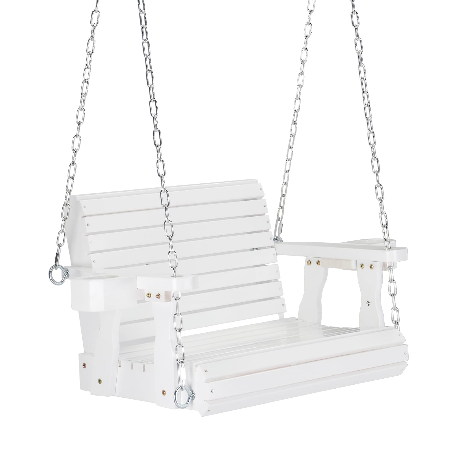 VINGLI Heavy Duty 440 LBS 1-Person Wooden Patio Porch Swing with Extra Cup Holder for Adults & Kids, Outdoor Single Porch Swing for Porch, Yard, Balcony, Tree (White)
