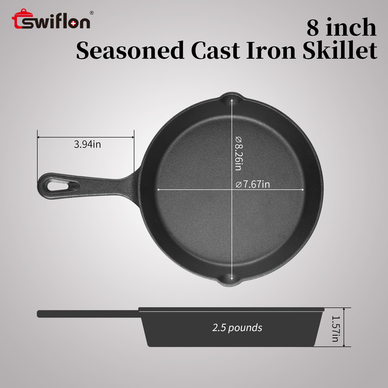 swiflon Cast Iron Skillets Non-Stick Frying Pans Griddle Egg Pan Round Indoor/Outdoor,Stove, BBQ, Grill Cookware,8 Inch