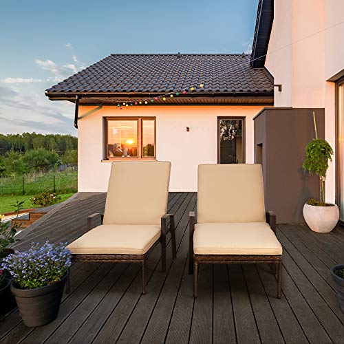 Pamapic 8512 Pieces, Chaise Thickened Cushion, PE Rattan Steel Frame Pool Lounge Chair Set for Patio Backyard Porch Garden Poolside, 2 PCS, Beigeā¦