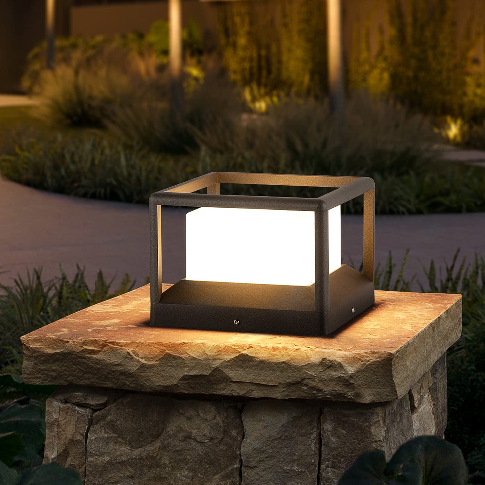 MVBT Outdoor Post Cap Light, Modern Medium-Sized High Voltage Wired Fence Deck Cap Light Landscape IP65 Waterproof Lantern Column Lamp for Flat Surface Patio Posts Garden Decoration(9"x 9"x 6.5")