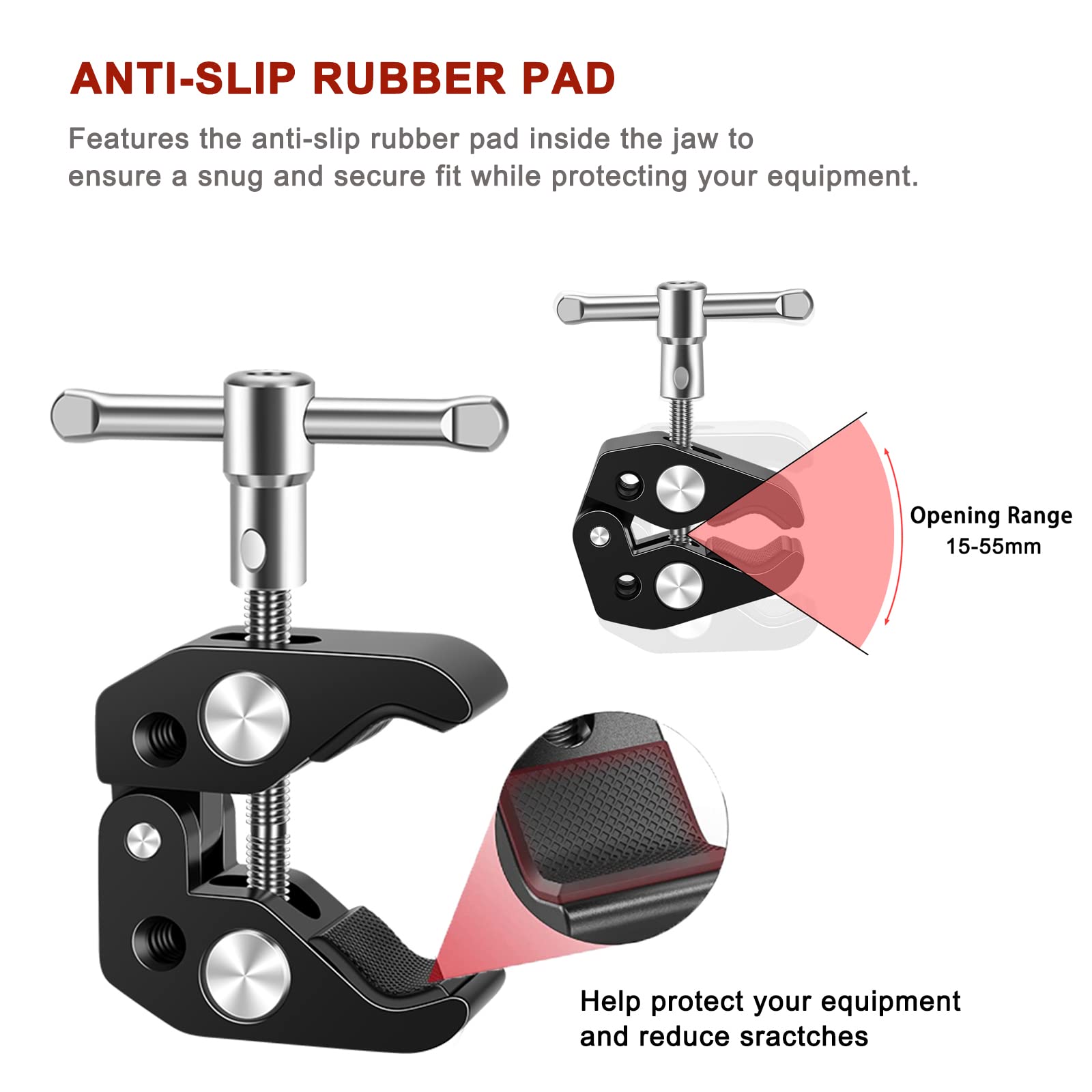 Lanxire Super Clamp Mic Clip Mic Mount with Mini Ball Head for Microphones - Max Load 4.4lb/2kg - 1/4ββ Female to 5/8ββ Male Thread Adapter Included