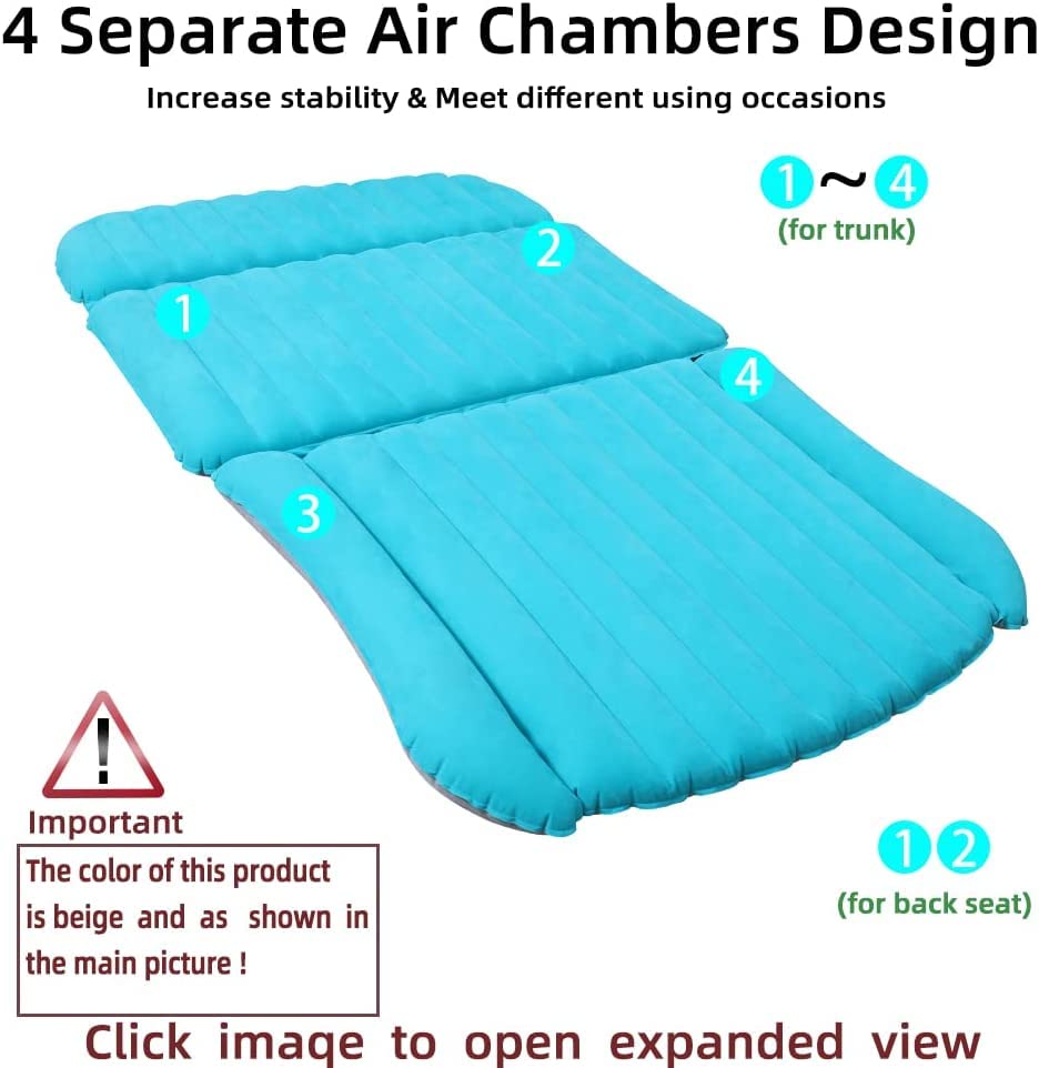 KMZ SUV Air Mattress Thickened and Double Side Flocked Travel Camping Bed for SUV Back Seat 4 Air Bags(Fruit Green and Space Gray)