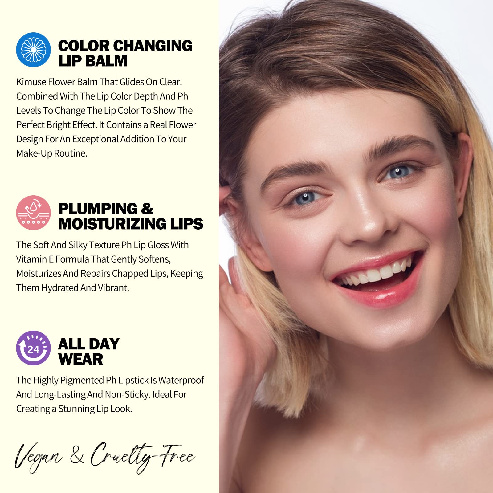 KIMUSE Flower Balm PH Color Changing Lipstick, Long-Lasting Lip Balm and Lip Stain, Moisturizing Natural Lip Balm