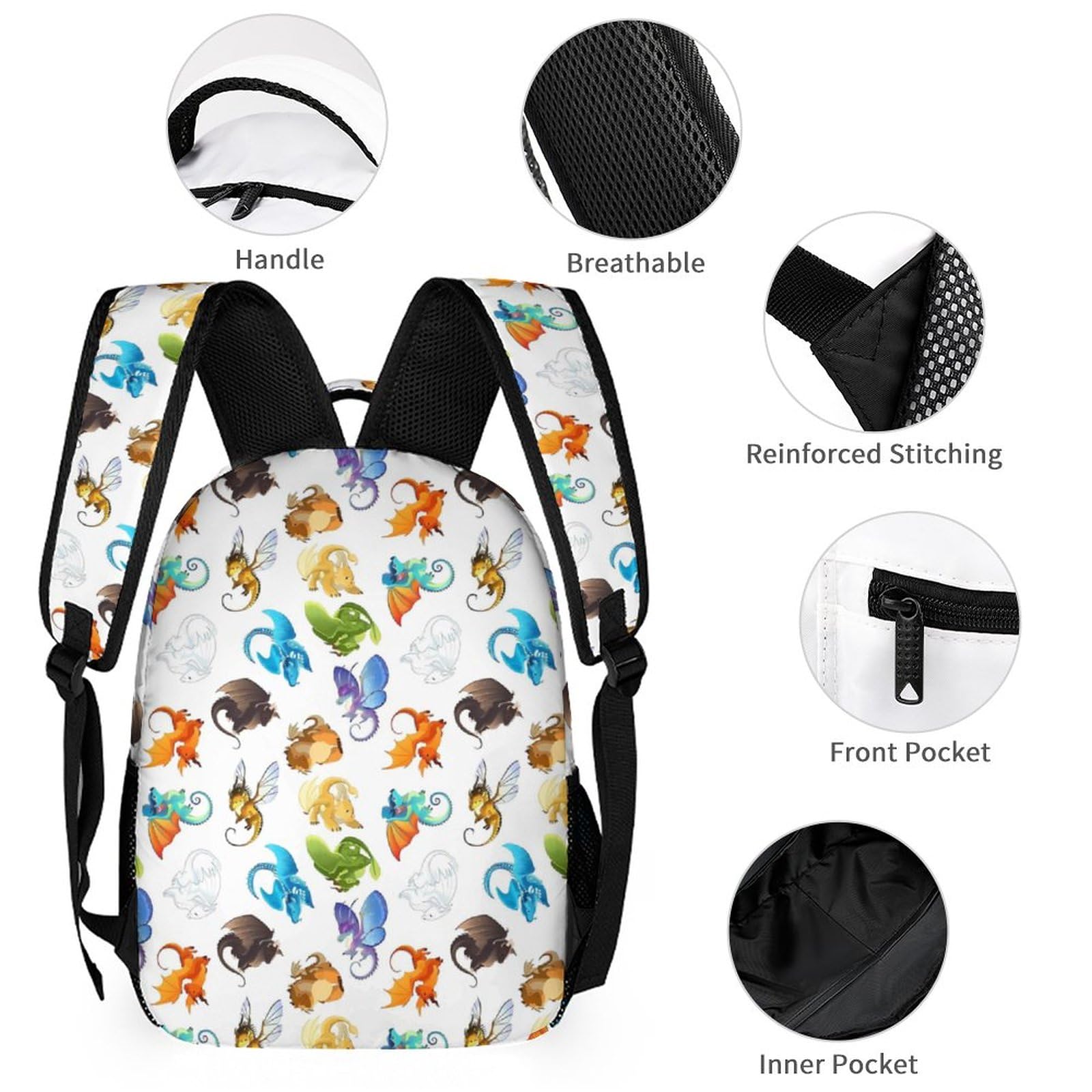 JAYWIS Fire Wings Dragon Backpack Large Capacity Laptop Bags Lightweight Multifunction Daypack for Daily/Work/Sport
