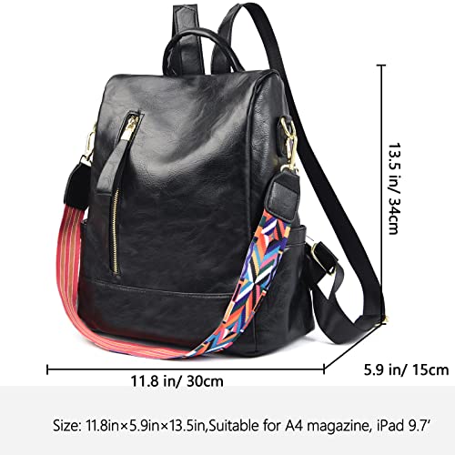 ZOCILOR Backpack Purse for Women, Stylish Leather Design, Large Capacity Travel & College Shoulder Bag, Anti-Theft Feature with Rear Zipper Opening (Black)