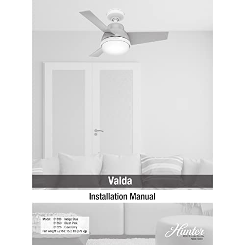 Hunter Valda Indoor Ceiling Fan with LED Light and Remote Control, 36", Blush Pink