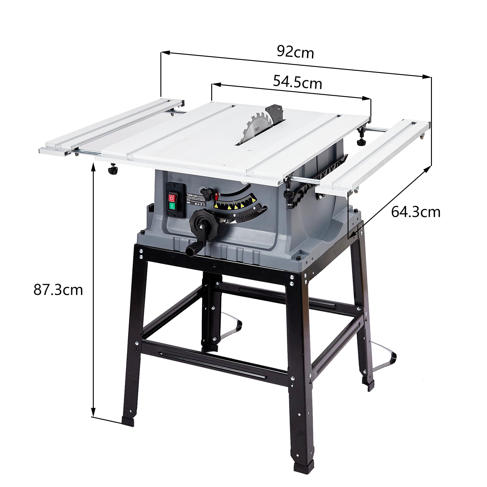Table Saw, 10 Inch 15A Multifunctional Saw with Stand & Push Stick, 90° Cross Cut & 0-45° Bevel Cut, 5000RPM, Adjustable Blade Height for Woodworking, Grey