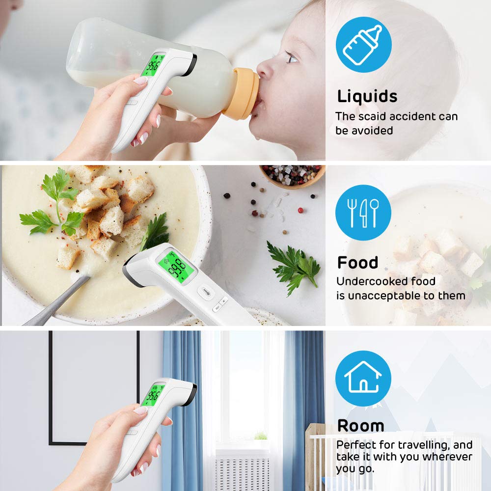 No-Touch Forehead Thermometer for Adults, Baby, Kids, Infrared Temporal Thermometer with Silent Mode, LCD Display and Memory Function, Ideal for Whole Family
