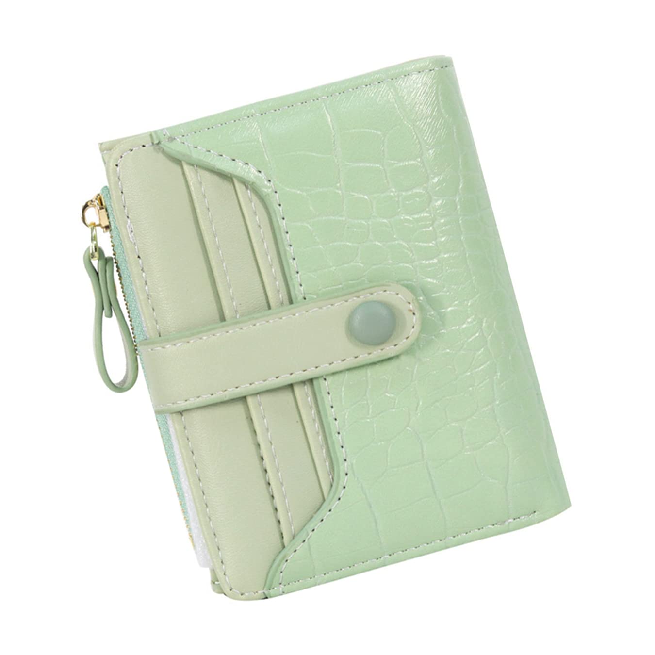 LUNJIAXU Women's Leather Buckle Compact Bifold Zipper Pocket Wallet Rfid Blocking Card Case Purse with id Window Matcha green