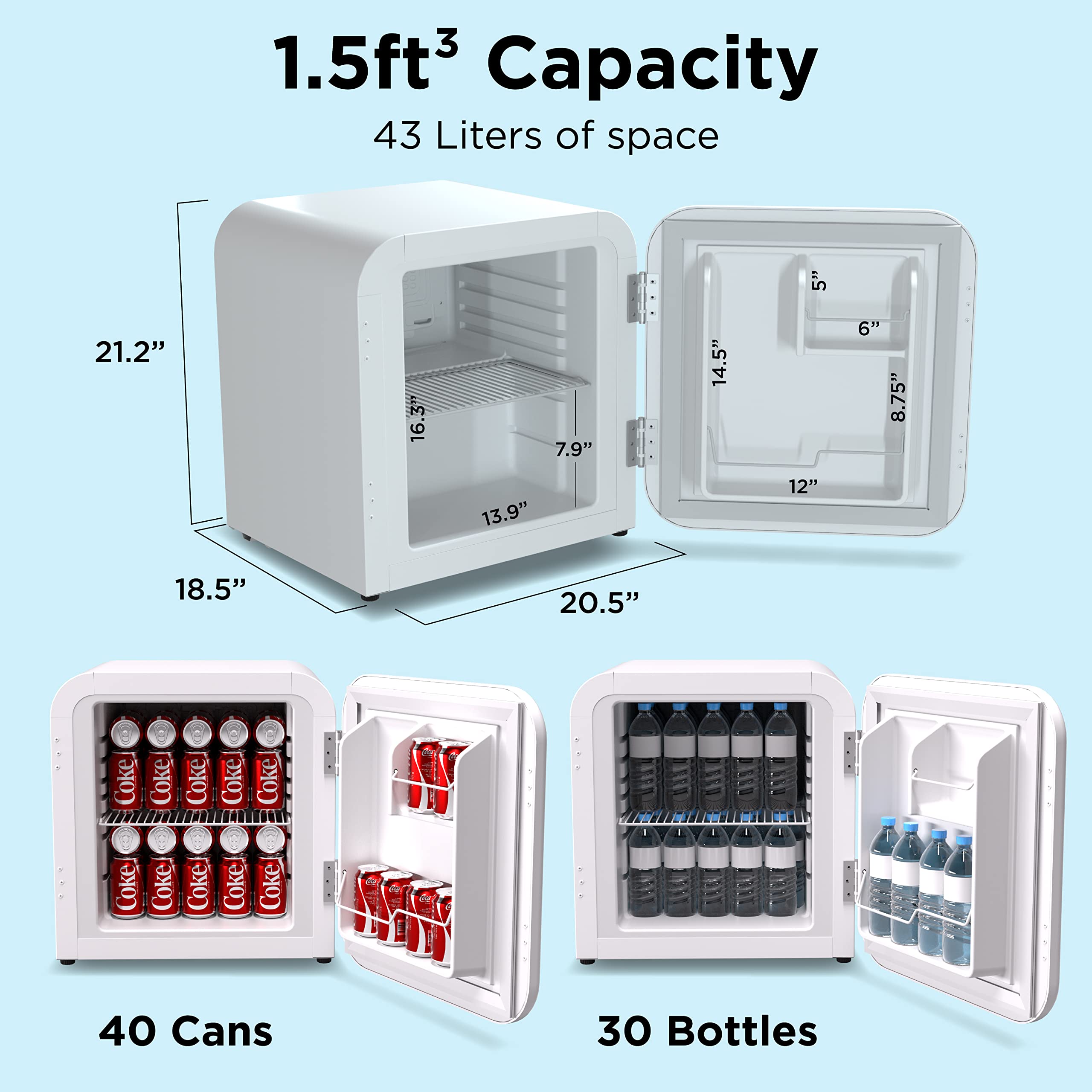 Husky Premium Retro Mini Refrigerator with 1.5 Cu.ft./43L Capacity, Countertop Mini Fridge with Reversible Door, Freestanding Mini RetroFridge for Bedroom, Bar, and Office