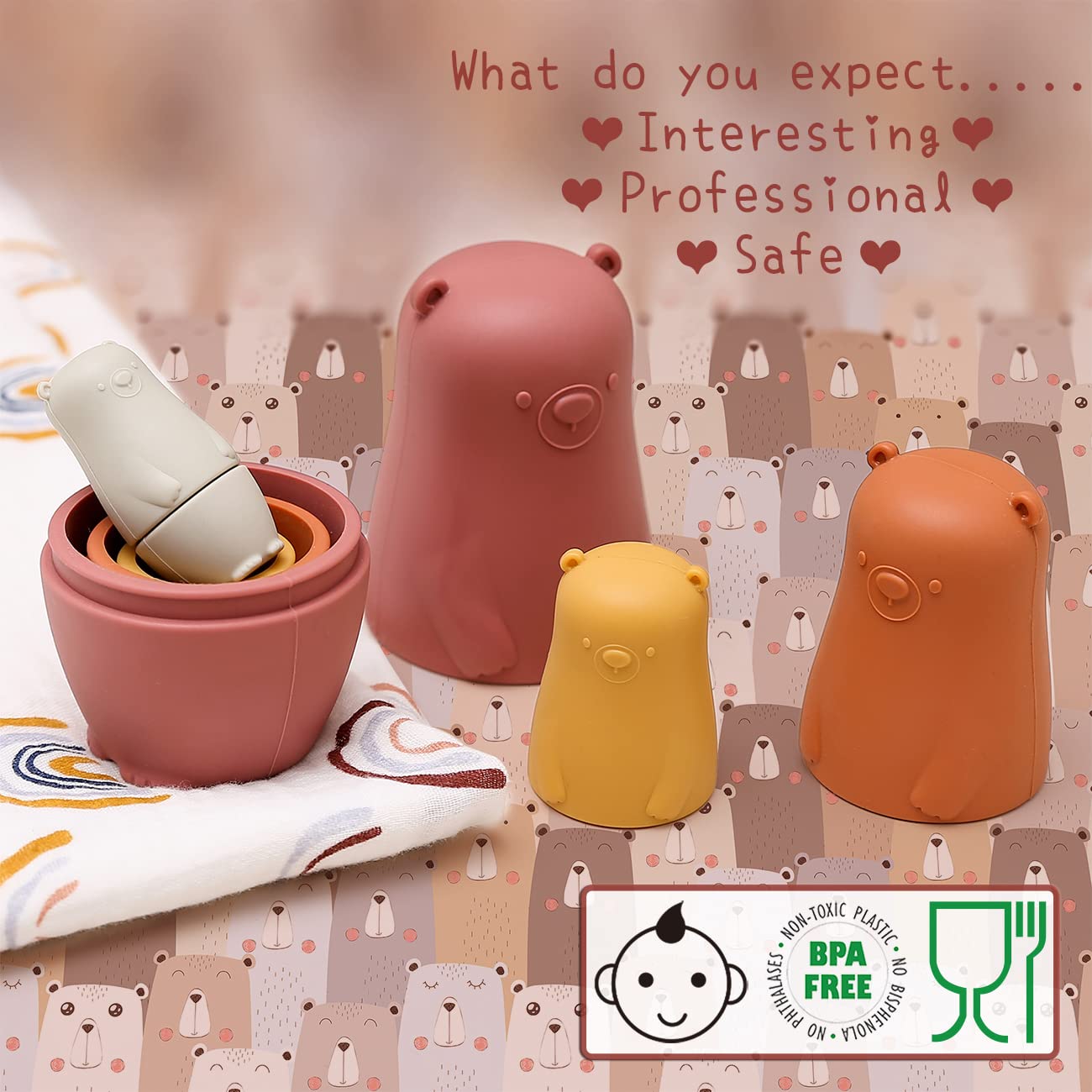 Moonmo Silicone Nesting Dolls Russian Nesting Dolls for Children Montessori Educational Toy Stacking Nesting Doll Toys Set for Toddlers