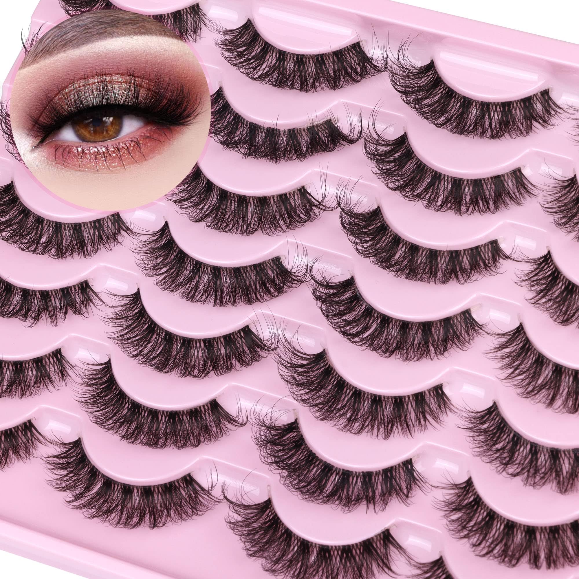 Natural Eye Lashes Cat Eye Mink Lashes Fluffy Wispy Clear Band False Eyelashes Fluffy Volume 3D Effect 17MM Fake Eyelashes 14 Pairs Pack by PHKERATA
