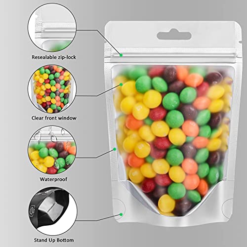 Resealable Bags, Mylar Bags Smell Proof Bags with Clear Window,Packaging Bags for Storage Coffee Beans, Cookie, Lipstick, Candy,White