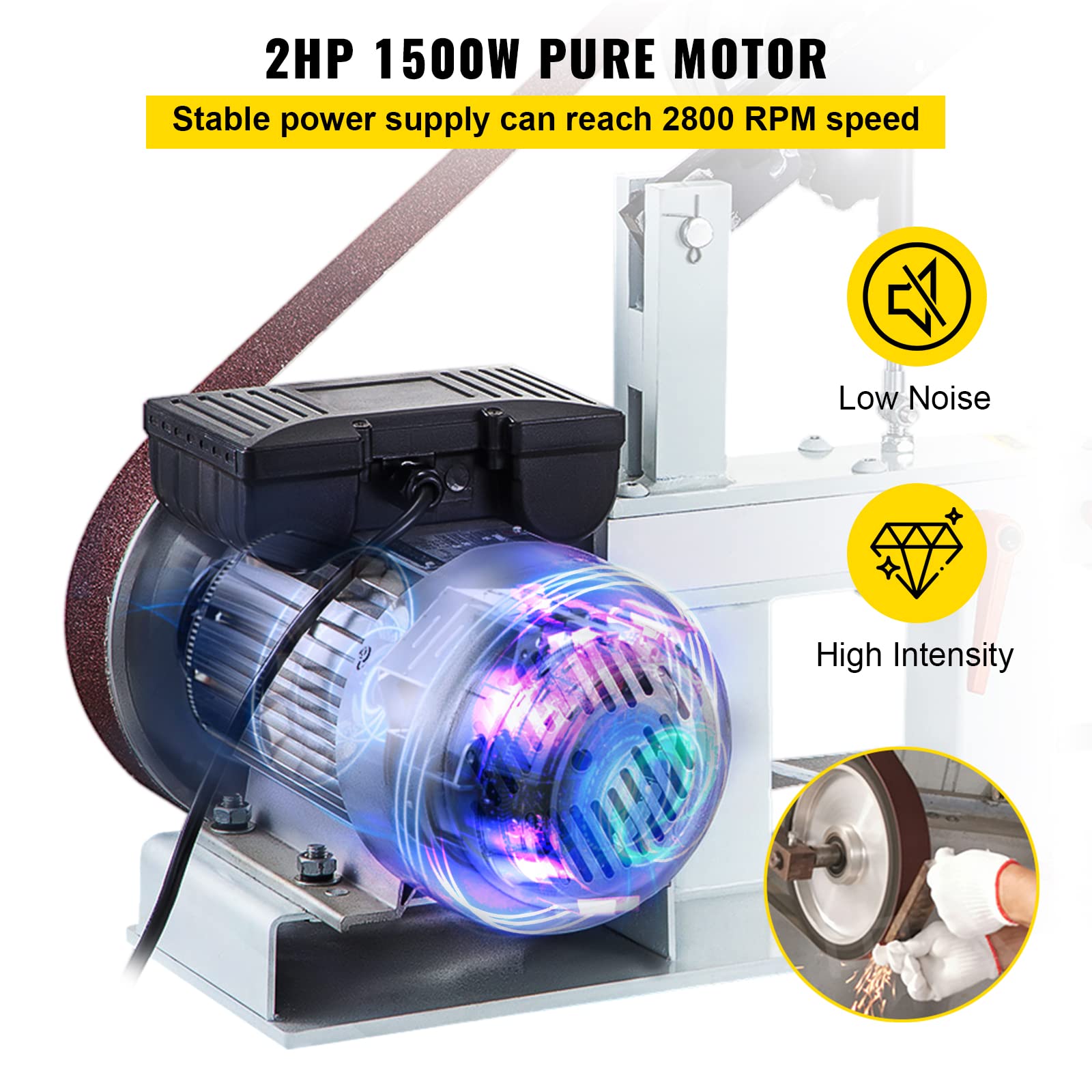 VEVOR 2" x 82" Belt Grinder, 2HP 1500W, 3 in 1 Constant Speed Belt Disc Sander with 3 Grinding Wheel, 110V Bench Sander with 12-inch Wheel and Flat Platen Tool Rest for Knife Making