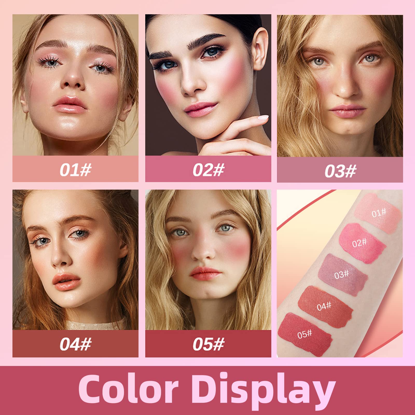 NewBang Liquid Blush, Natural Matte Finish, Hazy Dewy Cheek Tint, Beauty Soft Dewy Blush, Moisturizing Lightweight Blendable High Pigment, Soft Cream Face Blusher Makeup Breathable Feel #02Happy Pink