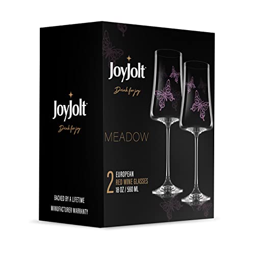 JoyJolt Meadow Butterfly Red Wine Glasses β Premium Red Wine Glasses Set of 2 β Exquisite Pink Butterfly Crystal Wine Glasses β 21oz Long Stem Unique Wine Glasses β Made in Europe