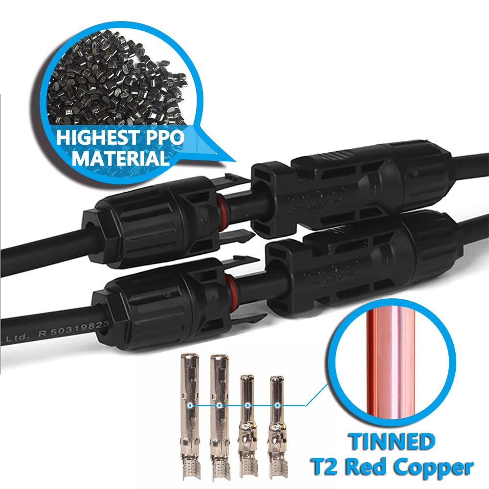 Kimystam 20 Feet 12AWG Solar Extension Cable with Female and Male Connector, for Solar Panel Connector,with Pair of Wire IP67 WaterproofConnectors Solar Panel Adaptor Kit Tool(20FT Red + 20FT Black)…