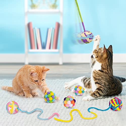 Retro Shaw Woolen Cat Toy Balls with Bell and Fuzzy Balls, Interactive Toys for Indoor Cats and Kittens, Chew Toys, 6 Pack