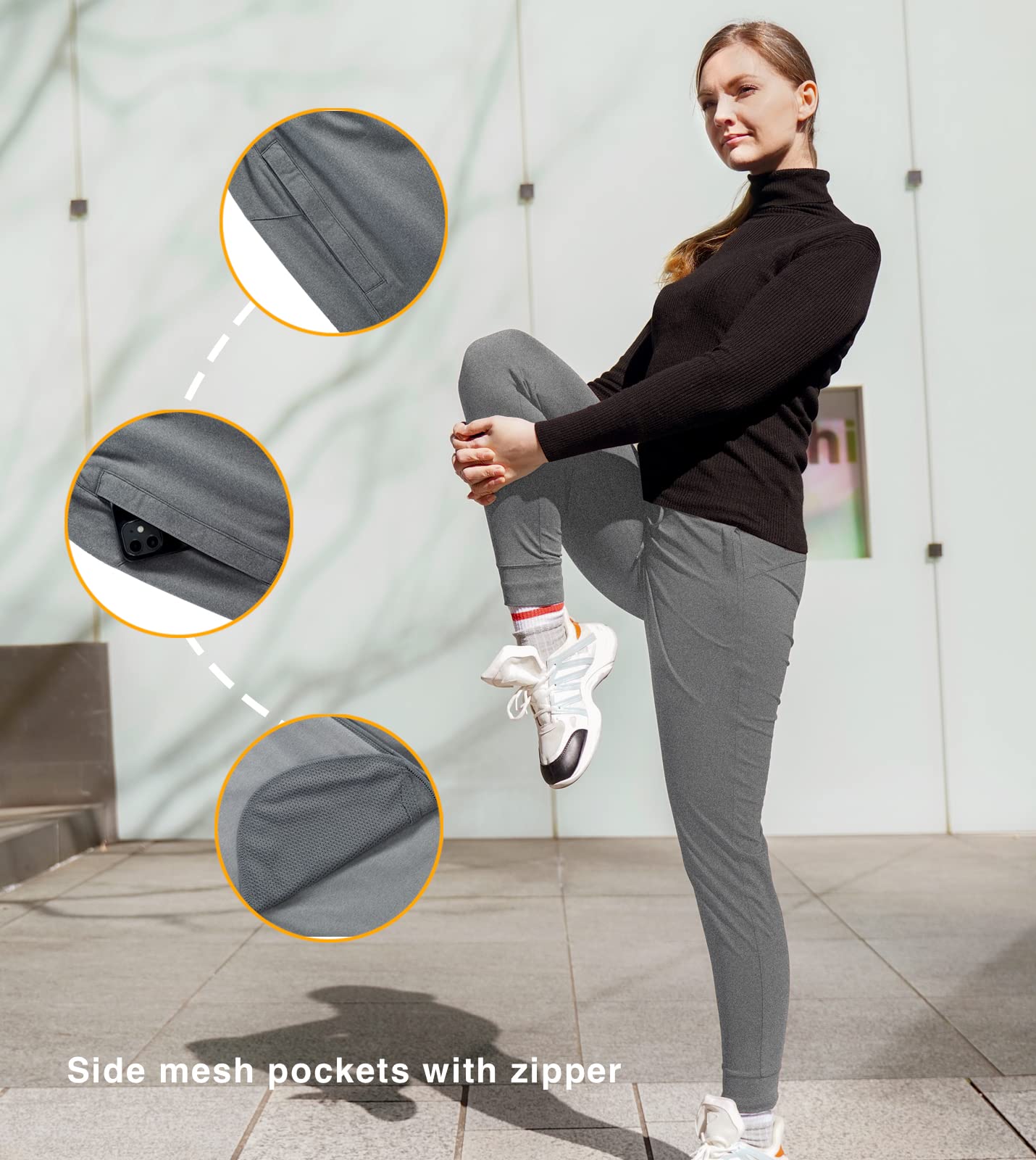 LAPASA Women's Joggers Pants with Zipper Pockets Tapered Running Sweatpants for Women Lounge, Jogging L81(Heather Gray, Large)