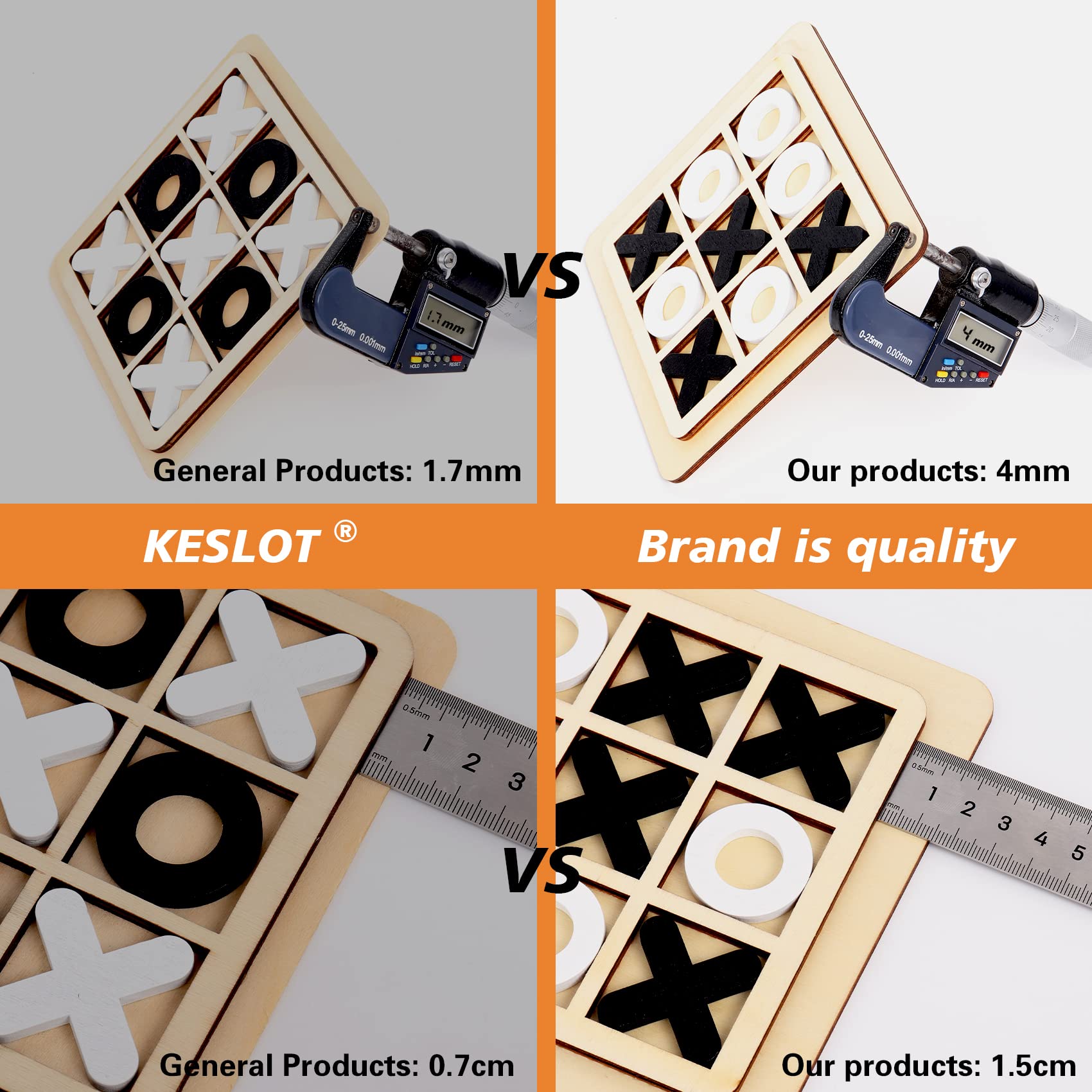 KESLOT Wooden Board Tic Tac Toe Game XO Table Toy Classical Family Children Puzzle Game Educational Toys, Random Color