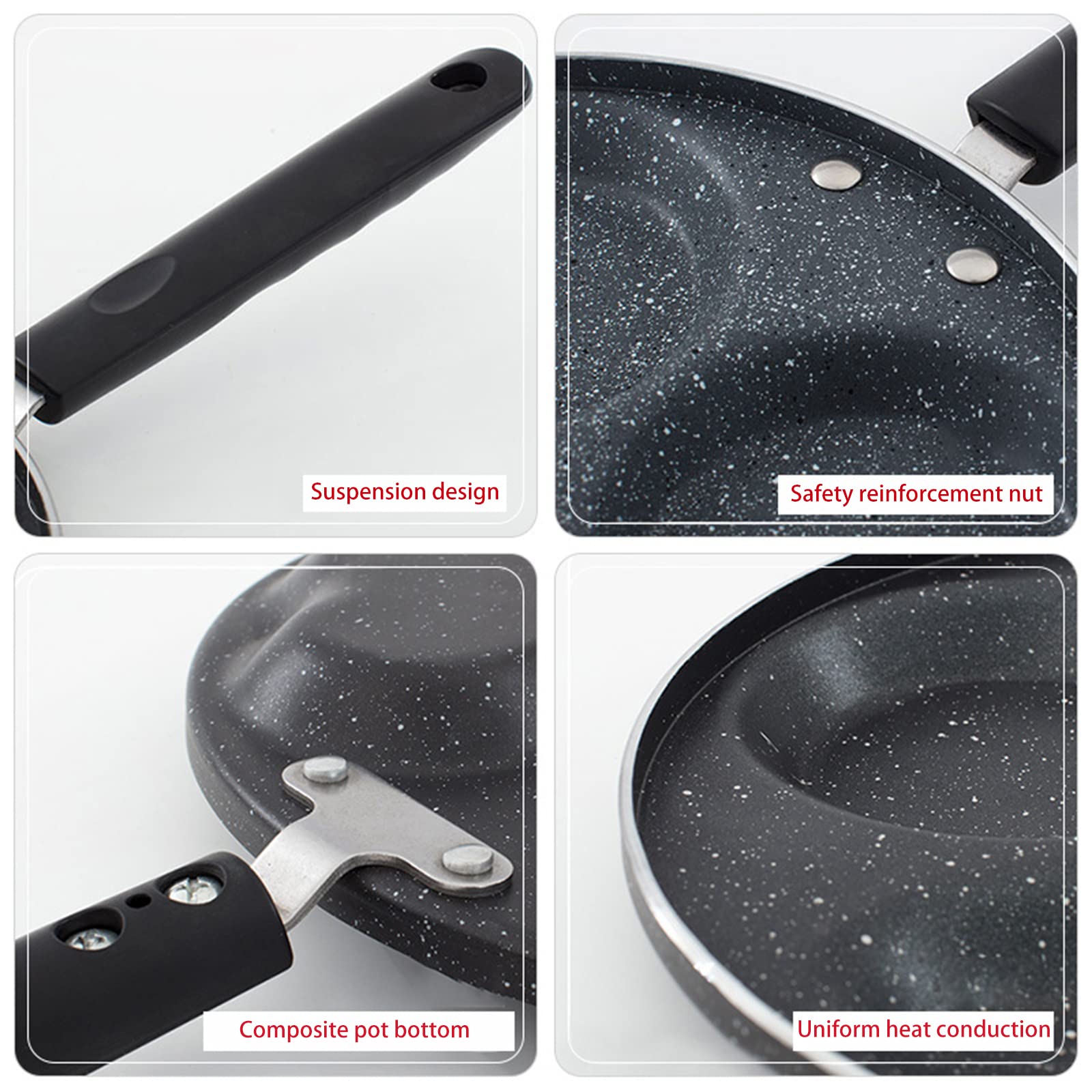 Liampo Non Sticking Frying Pan 4 Round Molds Egg Pan Medical Stone Pancake Pan Evenly Heated Comfortable Plastic Handle One Wipe is Clean
