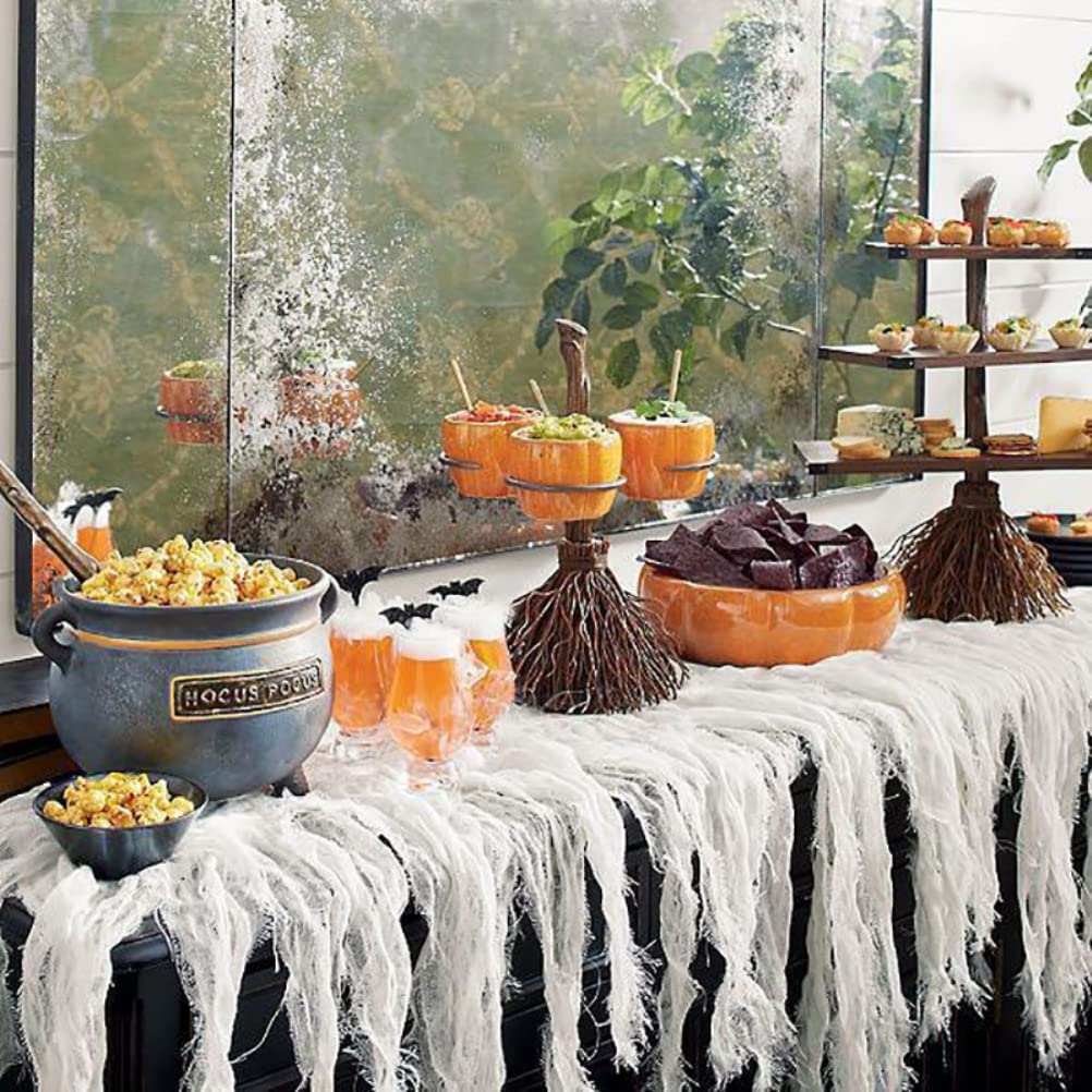 LIANGLIDE Halloween Pumpkin Snack Bowl Stand Halloween Candy Bowl Collapsible Party Trays Pumpkin Bowls on Broom for Serving Snacks Salad Dessert Halloween Party Decorations