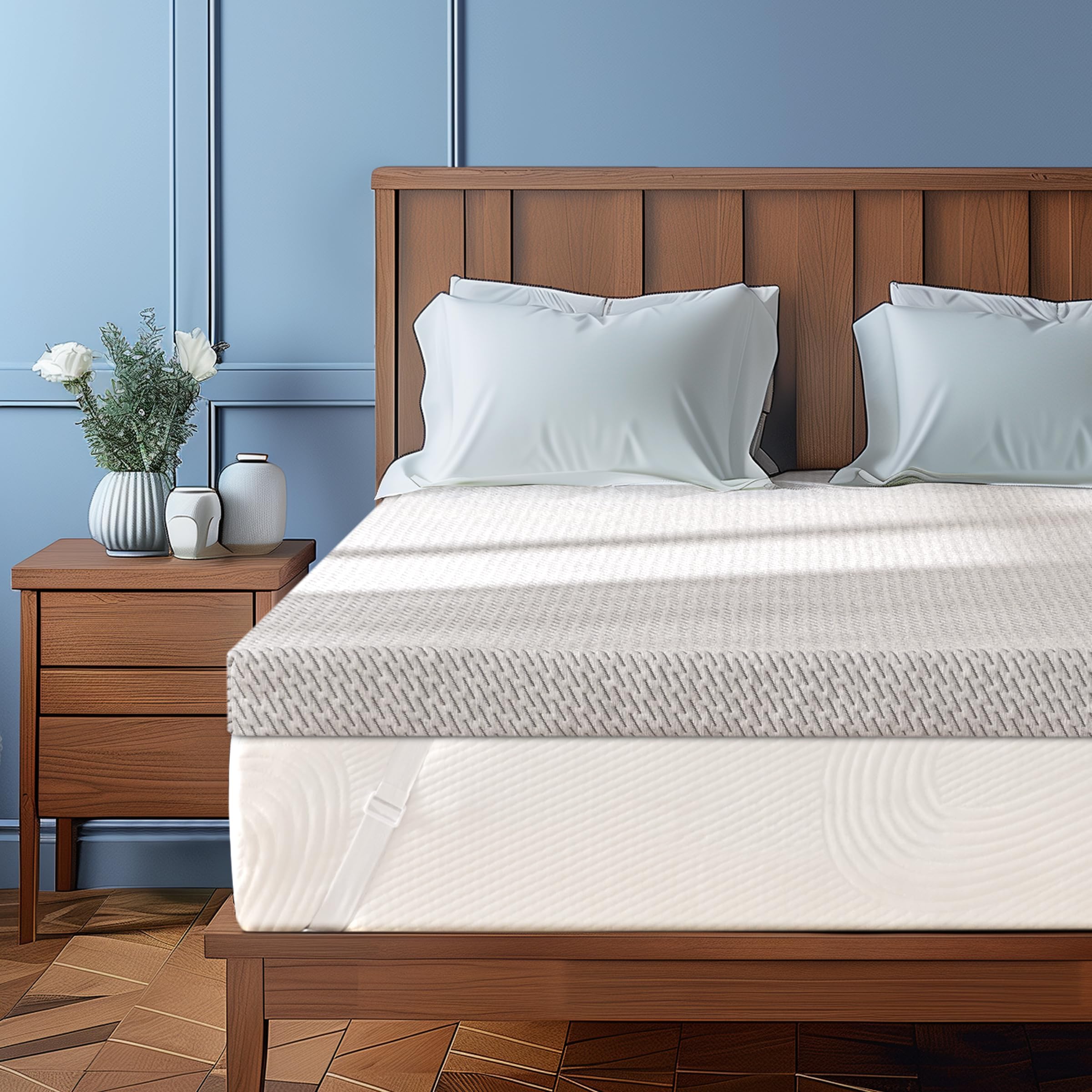 SyMax 4 Inch Memory Foam Mattress Topper Queen Size Bed Cool Gel Memory Foam Mattress Topper Medium Firm Support for Pressure Relief High Density Foam Topper with Removable & Washable Cover Queen