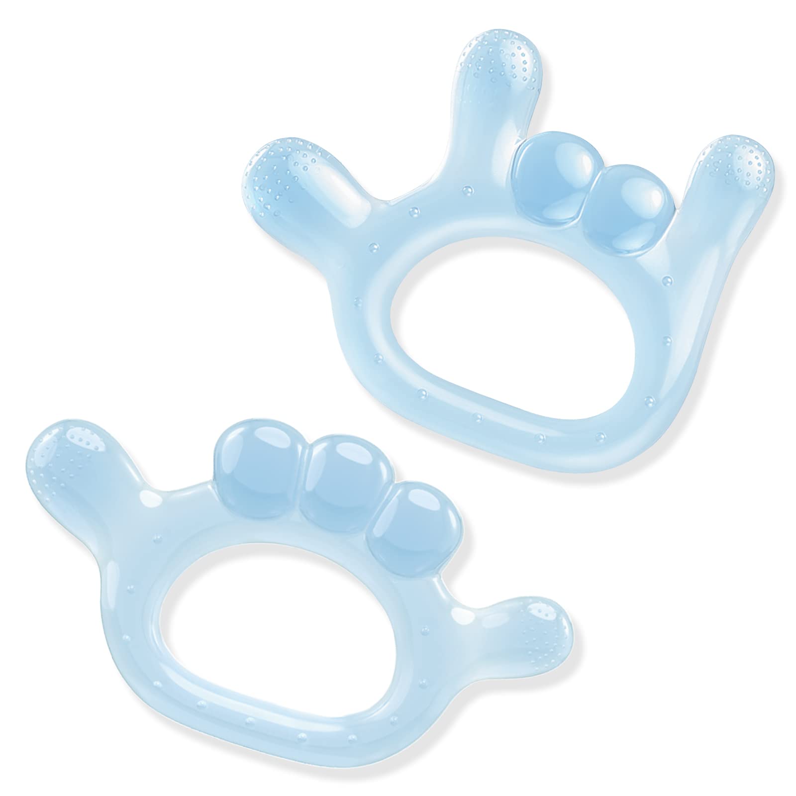 Natural Teething Relief for Babies, Chrxbei Baby Teethers for Babies 3-6 6-12 Months, Infants Newborn Boys and Girls, Pacifier Shape for Sucking and Chewing (1 Pack Cool Finger, Blue)
