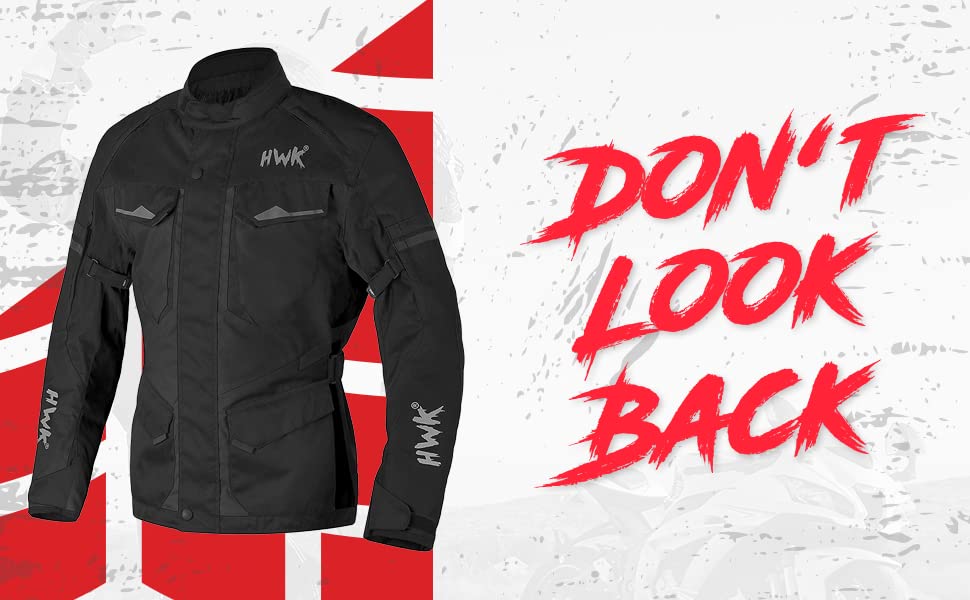 HWK Motorcycle Jacket for Men Adventure/Touring with Cordura Textile Fabric for Motorbike Riding and Impact Protection Armor (Black, Large)