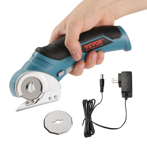 VEVOR Cordless Electric Scissors, 3.6V 2000mAh Mini Electric Rotary Fabric Cutter, 1.6" Sharp Blade, with Replacement Blade and Battery Charger, for Cutting Carpet, Cardboard, Leather, Paper, Plastic