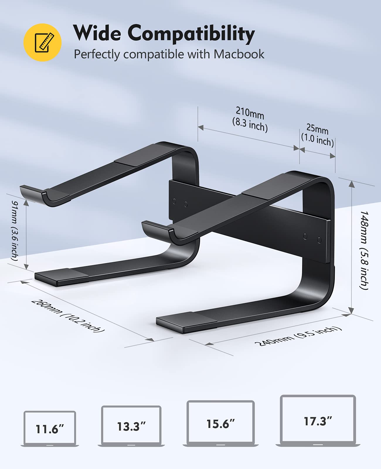 Laptop Stand for Desk, So-qool Series Computer Stand Aluminum MacBook Stand, Ergonomic Laptop Holder Compatible with MacBook Air Pro, Dell, HP, Lenovo10-17 Laptops, Work from Home Laptop Riser Black