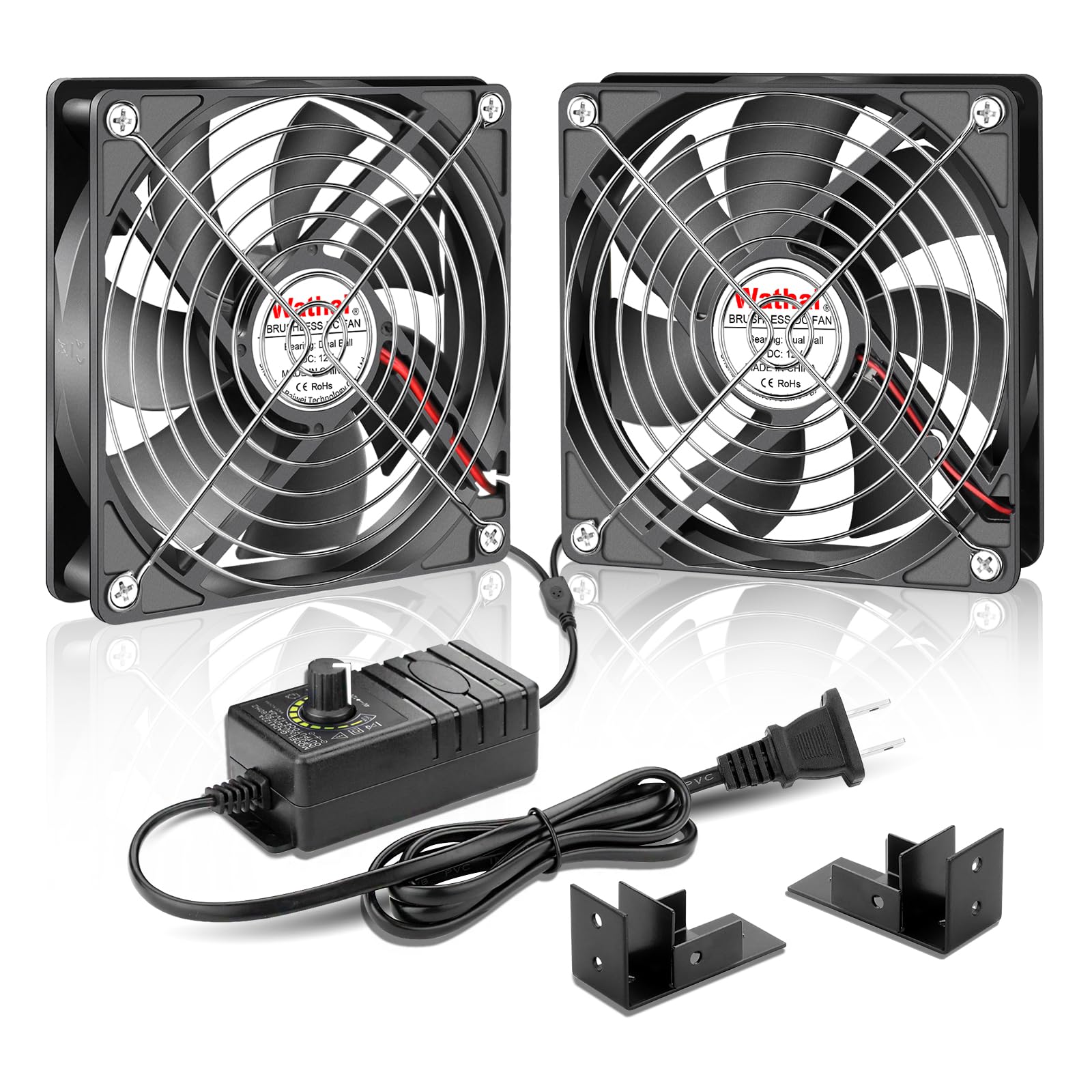Wathai 120mm Muffin Fan Dual Ball with AC 110v - 240V Speed Control High Performance for Doorways, Wood Stoves, Fireplaces 2 Pack