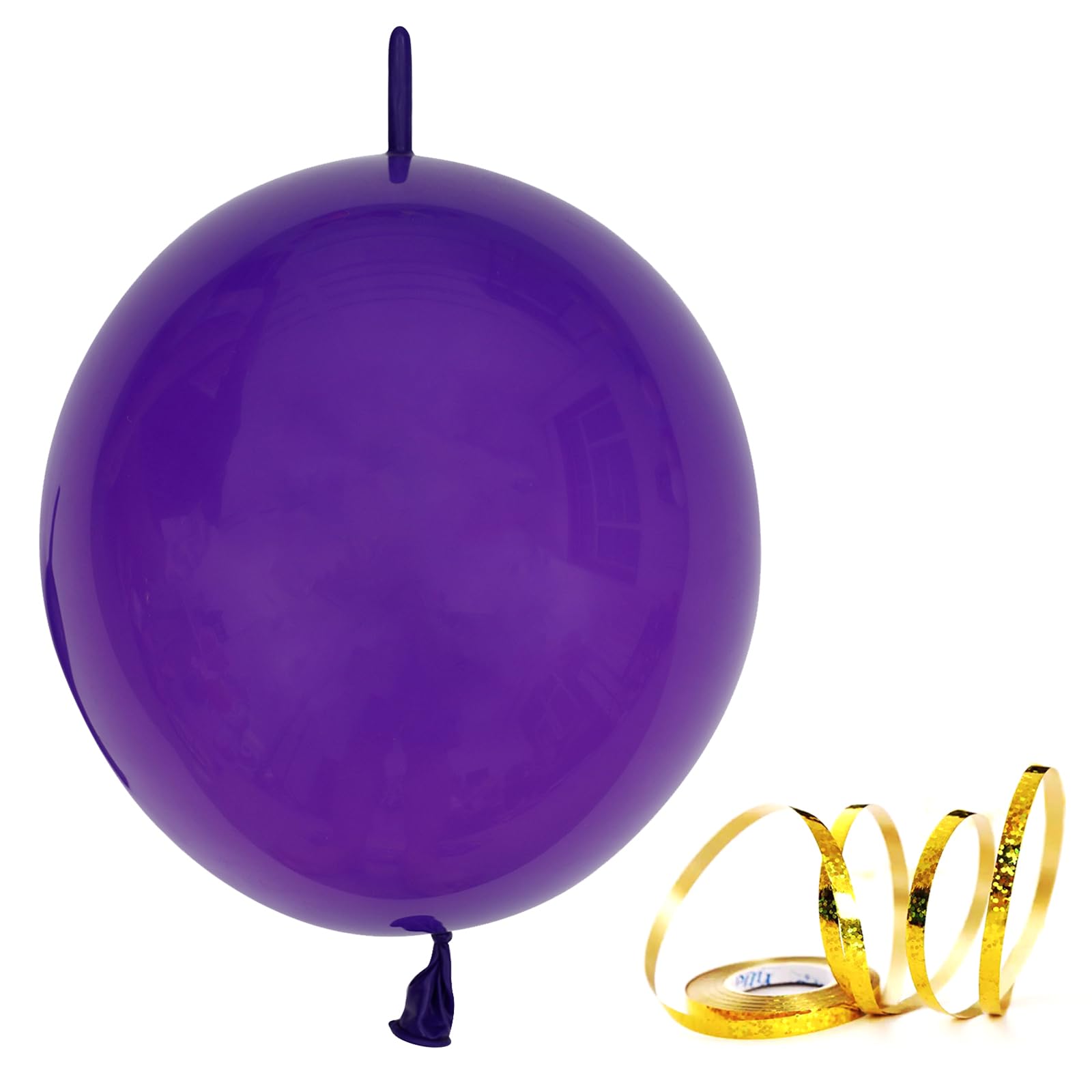 Purple Balloons 6 Inch Latex Quick Linking Balloon 70pcs Party Balloons for Graduation Bridal Baby Shower Gender Reveal Birthday Party Decorations.๏ผa roll of 32 feet gold ribbon๏ผ